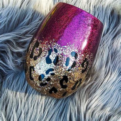 Personalized Ombre Glitter Wine Glass Glitter Wine Glass Personalized T Leopard Print And