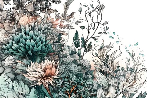 Karakalem Renkli Çiçekler Duvar Kağıdı