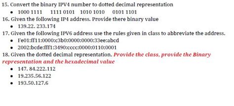 Solved 15 Convert The Binary Ipv4 Number To Dotted Decimal
