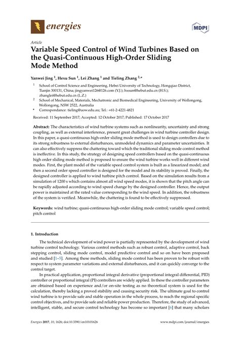 Pdf Variable Speed Control Of Wind Turbines Based On The Quasi Continuous High Order Sliding