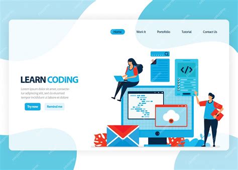 Premium Vector Homepage For Learning Programming And Coding Application Development With A