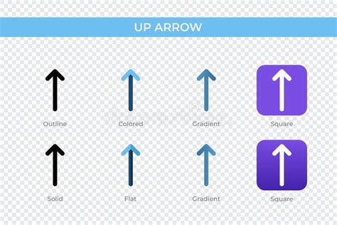 Up Arrow Icon In Different Style Up Arrow Vector Icons Designed In Outline Solid Colored