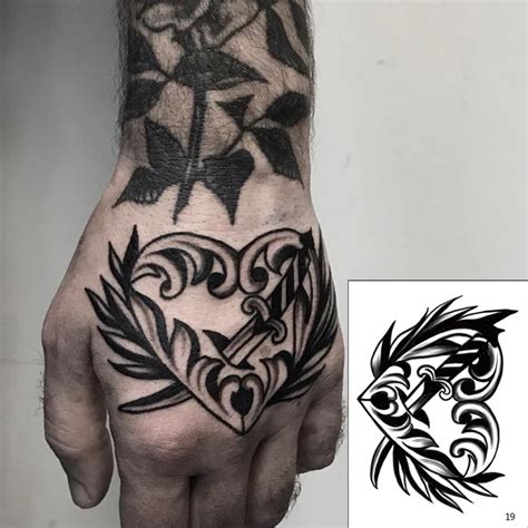 Hand Rose Tattoos Zu Abdeckung Narben Schwarz Herz Hand Tattoo Aufkleber Wasserdichte Gef Lschte