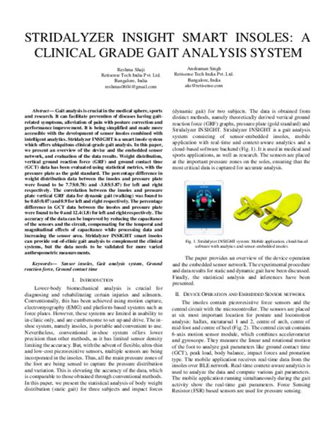 Pdf Stridalyzer Insight Smart Insoles A Clinical Grade Gait Analysis System