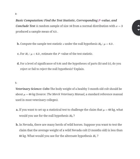 Solved 4 Basic Computation Find The Test Statistic