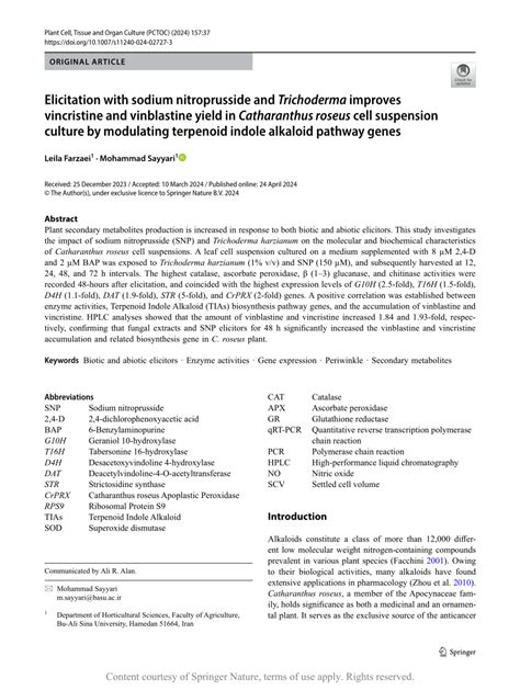 Elicitation With Sodium Nitroprusside And Trichoderma Improves