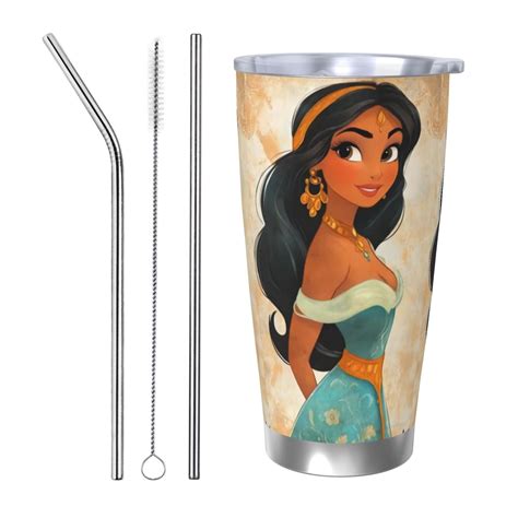 Aladdin Jasmine Hair Swirl Big Portrait Water Bottle Travel Coffee Mug
