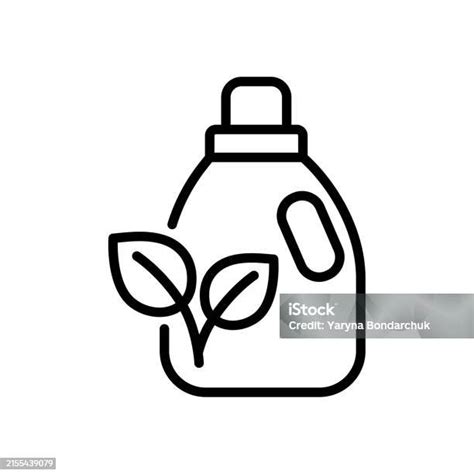 액체 세제의 플라스틱 병 와 잎 윤곽선 아이콘 생분해성 패키지 기호 개념에 대한 스톡 벡터 아트 및 기타 이미지 개념 검은색 날씬한 Istock