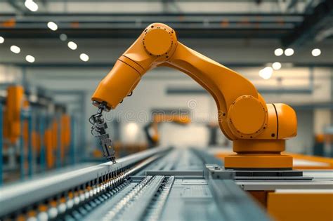 Advanced Orange Industrial Robot Arm On Automated Production Line Stock Illustration
