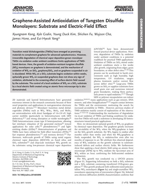 Pdf Graphene Assisted Antioxidation Of Tungsten Disulfide Monolayers