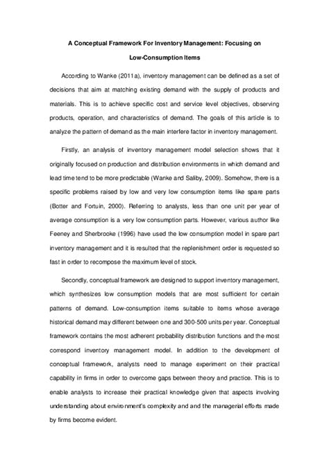 Doc A Conceptual Framework For Inventory Management Focusing On Low