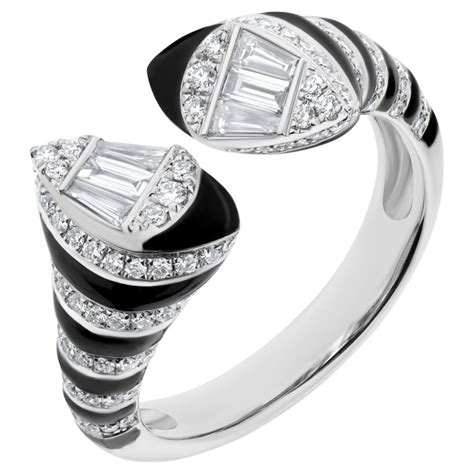 Luxle 088 Cttw Diamond And Enamel Cuff Ring In 18k White Gold For