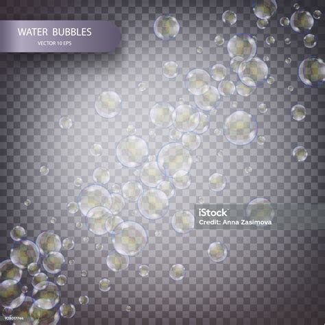 투명 한 체크 무늬 배경에 고립 된 거품을 물 벡터 현실적인 효과 템플릿입니다 무지개 빛깔의 비누 거품입니다 3차원 형태에 대한 스톡 벡터 아트 및 기타 이미지 Istock