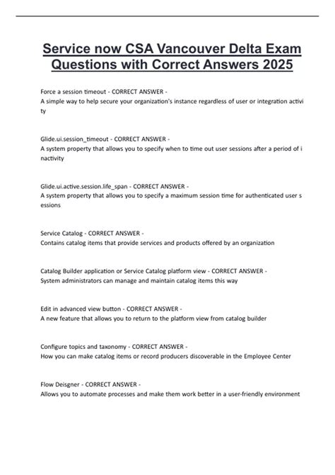 Service Now Csa Vancouver Delta Exam Questions With Correct Answers 2025 Delta Stuvia Us