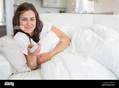 Woman Changing Channel Stock Photo Alamy