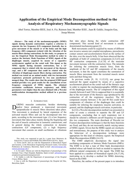 Pdf Application Of The Empirical Mode Decomposition Method To The Analysis Of Respiratory