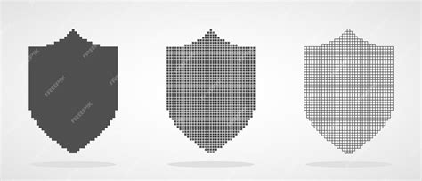 방패 아이콘 벡터 일러스트 레이 션의 픽셀 아트 디자인 프리미엄 벡터