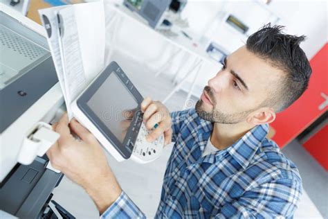 Man Checking Screen Printer Stock Image Image Of Indoors Maintenance 239475977