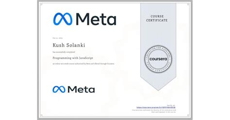 Completion Certificate For Programming With Javascript Kush Solanki