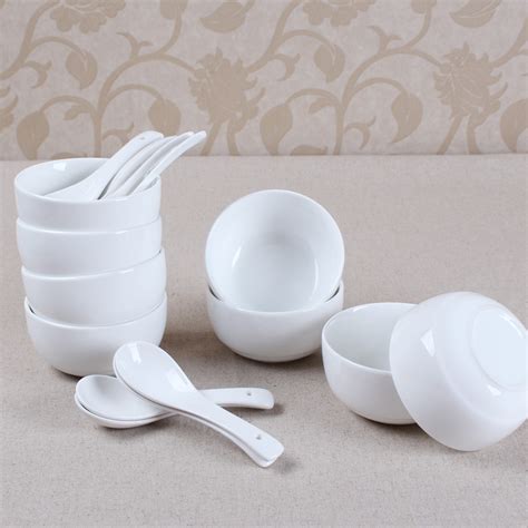 高档纯白陶瓷碗 8碗 8汤勺 包邮 高品碗勺 居家送礼宜家实用餐具 乐陶生活馆