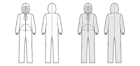 전체 길이 후드 지퍼 클로저 캥거루 파우치가 있는 Onesie 전체 점프수트 슬리웨어 테크니컬 패션 일러스트레이션 커버올에 대한 스톡 벡터 아트 및 기타 이미지 Istock