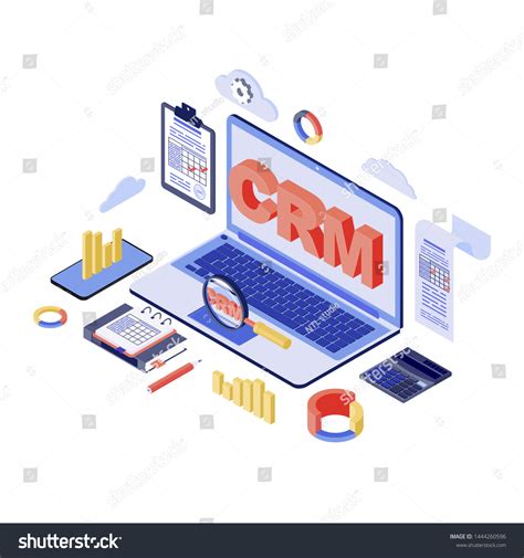 Crm System Isometric Vector Illustration Customer Stock Vector Royalty Free 1444260596