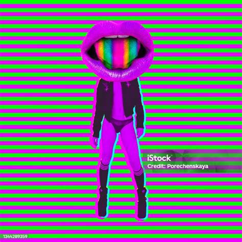 현대 미니멀 팝 초현실주의 콜라주 예술 무지개 패션 입술 댄서 Lgbtq 파티 애호가 개념 광고에 대한 스톡 사진 및 기타 이미지 Istock