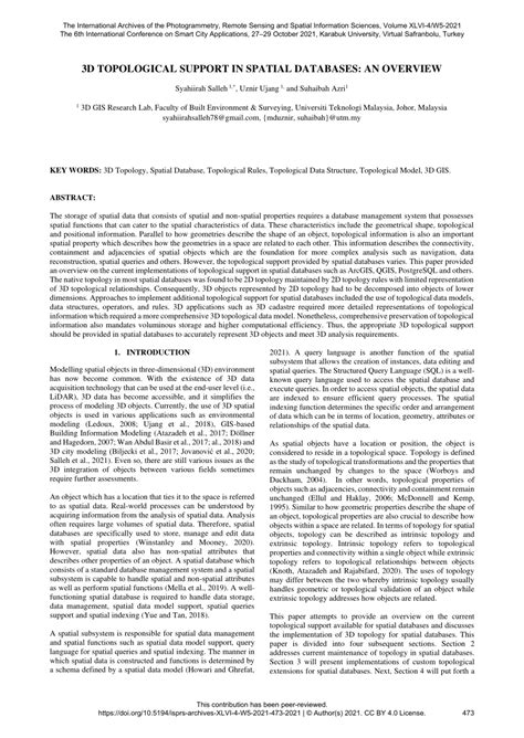 Pdf 3d Topological Support In Spatial Databases An Overview