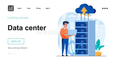 Data Server Web Concept Technician Works In Server Room Racks Cloud Storage Technology