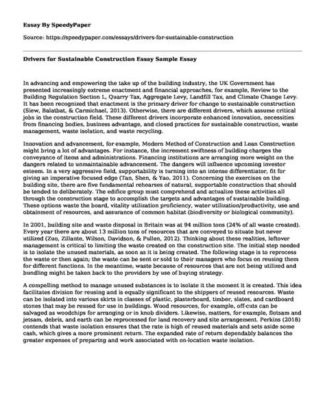 📗 Drivers For Sustainable Construction Essay Sample