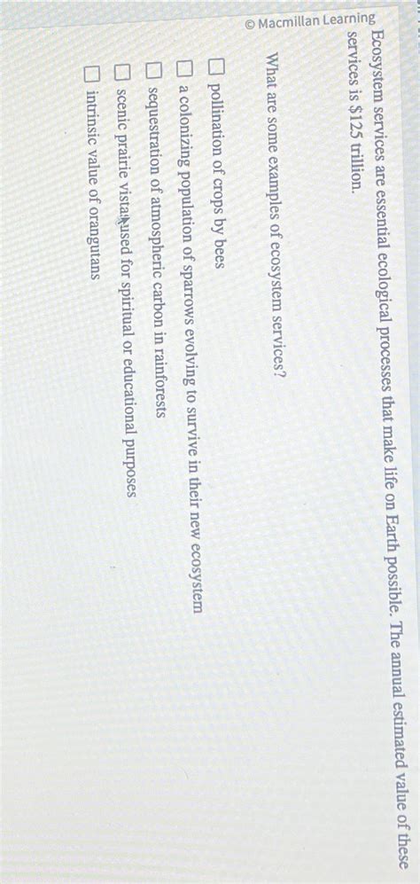 Solved Ecosystem Services Are Essential Ecological Processes