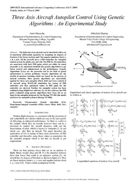 Three Axis Aircraft Autopilot Control Using Genetic Algorithms An
