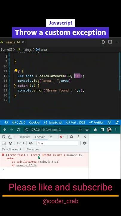 Throw A Custom Exception In Javascript Shorts Youtube
