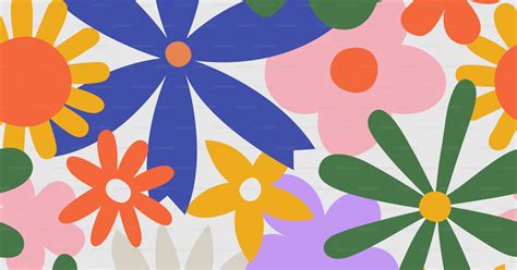 트렌디한 꽃무늬 무늬 일러스트레이션 빈티지 70년대 스타일의 히피 꽃 배경 디자인 화려한 파스텔 컬러 아트웍 봄 꽃이 있는