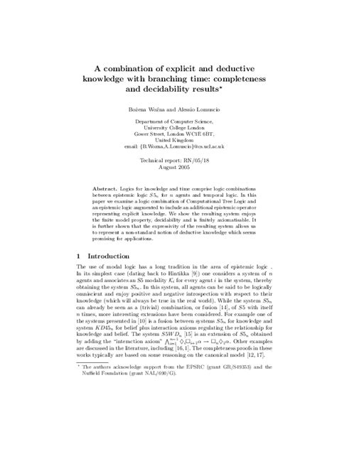 Pdf A Combination Of Explicit And Deductive Knowledge With Branching Time Completeness And