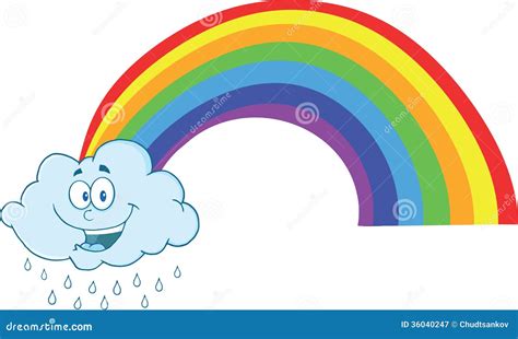 Nube Feliz Que Llueve Con El Arco Iris Ilustración Del Vector