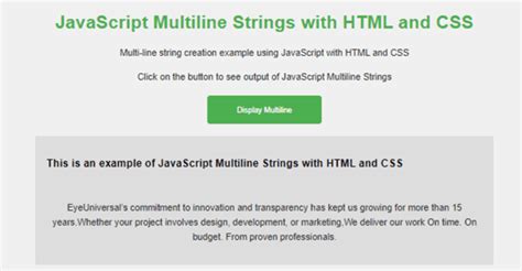 How To Add Multiline Strings In Javascript With Html And Css