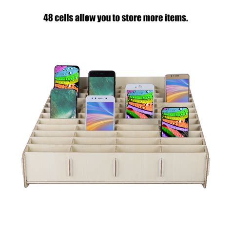 Caja De Almacenamiento Para 48 Teléfonos Celulares Soporte De Madera