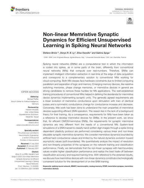 Pdf Non Linear Memristive Synaptic Dynamics For Efficient Unsupervised Learning In Spiking