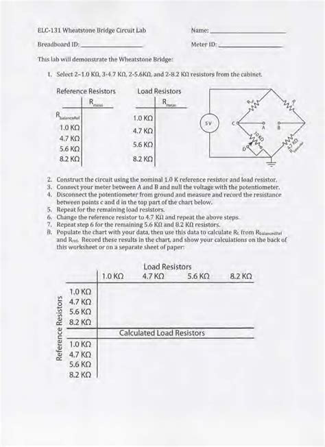 ELC Wheatstone Bridge Circuit Lab Name Chegg Com