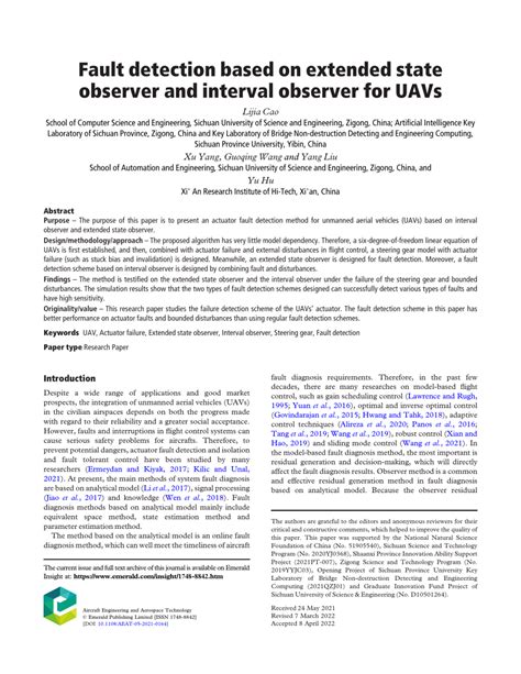 Pdf Fault Detection Based On Extended State Observer And Interval Observer For Uavs