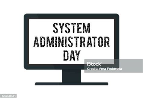 모니터 시스템 관리자 일 텍스트와 바이너리 코드의 화면 평면 스타일 벡터 일러스트 레이 션은 흰색 배경에 고립에서 컴퓨터 7월에 대한 스톡 벡터 아트 및 기타 이미지