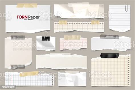 컬러 찢어진 안감 종이 스트립 컬렉션 찢어진 가장자리가있는 현실적인 종이 스크랩 스티커 노트 노트북 페이지의 조각 벡터 일러스트레이션 0명에 대한 스톡 벡터 아트 및 기타