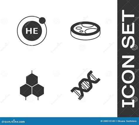 Set Dna Symbol Helium Chemical Formula And Petri Dish With Bacteria