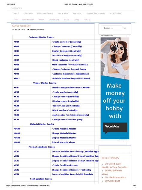 Sap Sd Tcode List Sapcodes Pdf Invoice Software