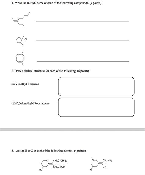 Solved Write The Iupac Name Of Each Of The Following Compounds 9 Points Draw A Skeletal