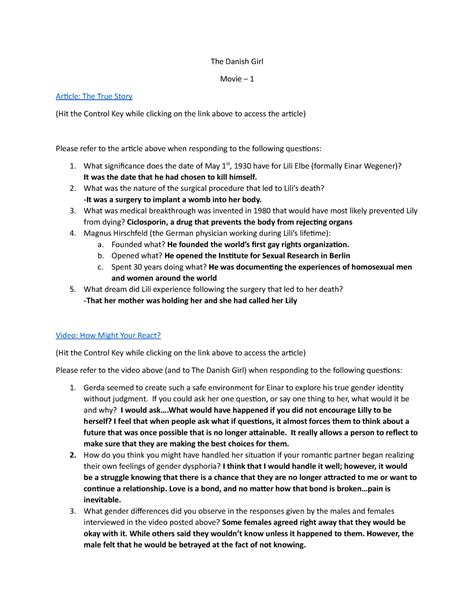 Human Sexuality The Danish Girl Assignment The Danish Girl Movie 1 Article The True Story