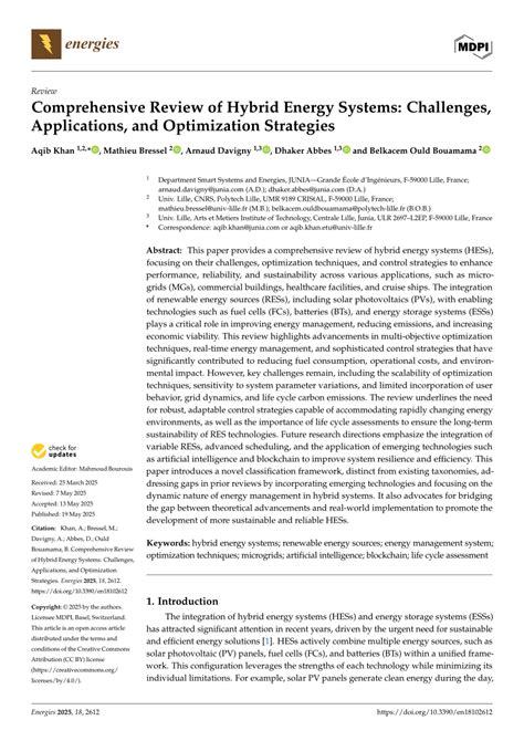 PDF Comprehensive Review Of Hybrid Energy Systems Challenges Applications And Optimization
