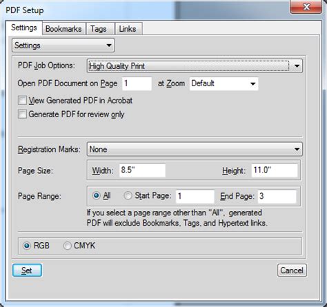Configure PDF Settings