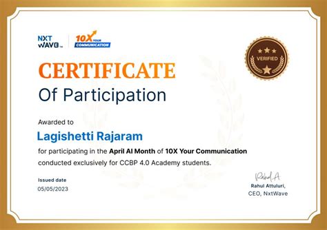 Rajaram Lagishetti On Linkedin My Nxtwave Certificate On 10x Communication